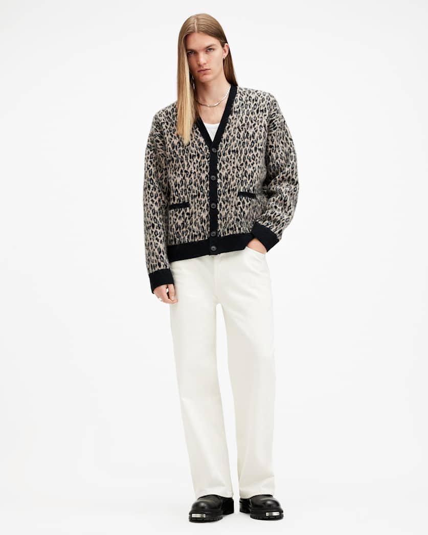 Neko Oversized Leopard Print Cardigan Taupe Brown | ALLSAINTS